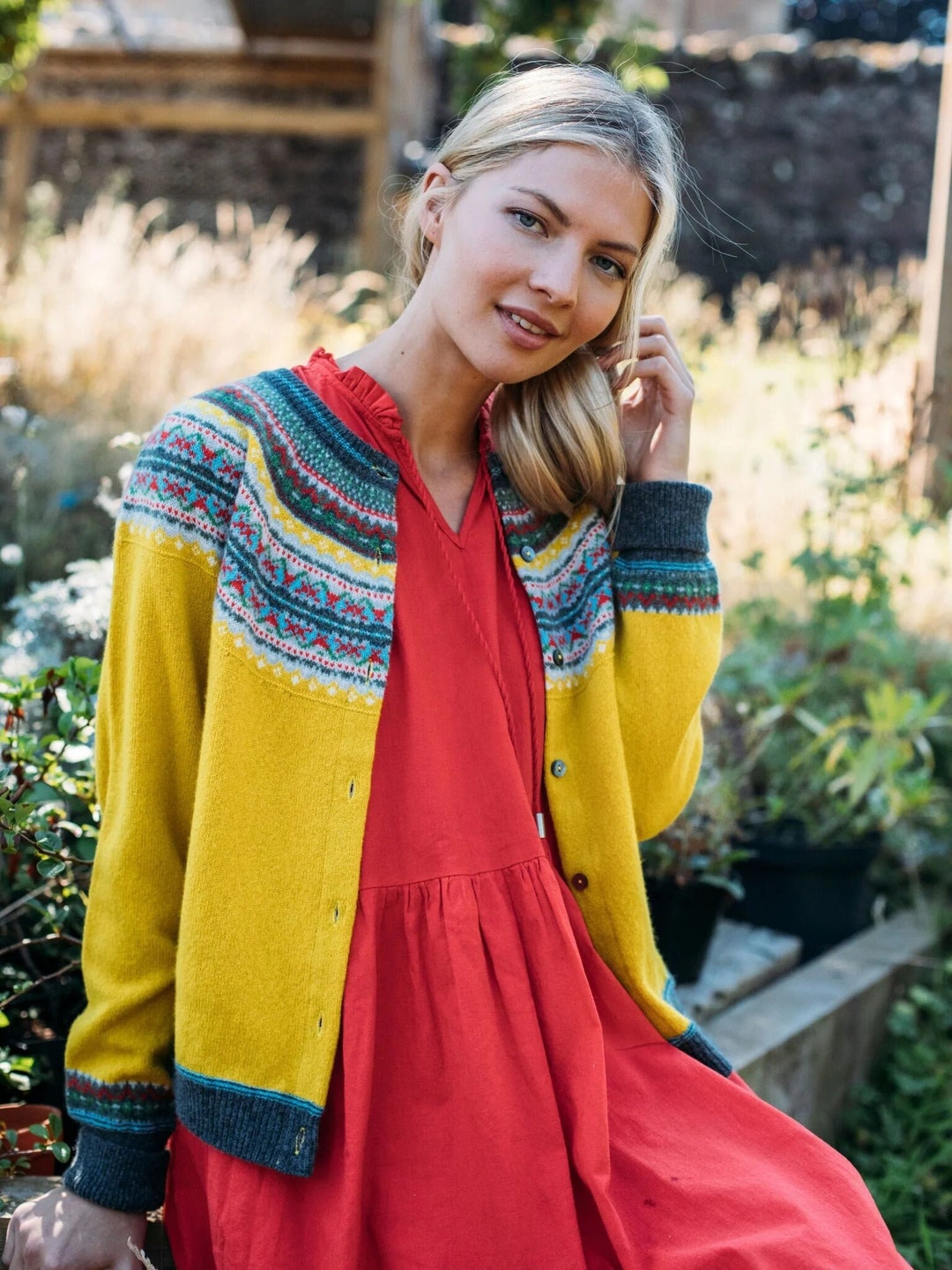 Alpine Cropped Cardigan by Eribe in Piccalilli 100% Lambswool Fairisle ...