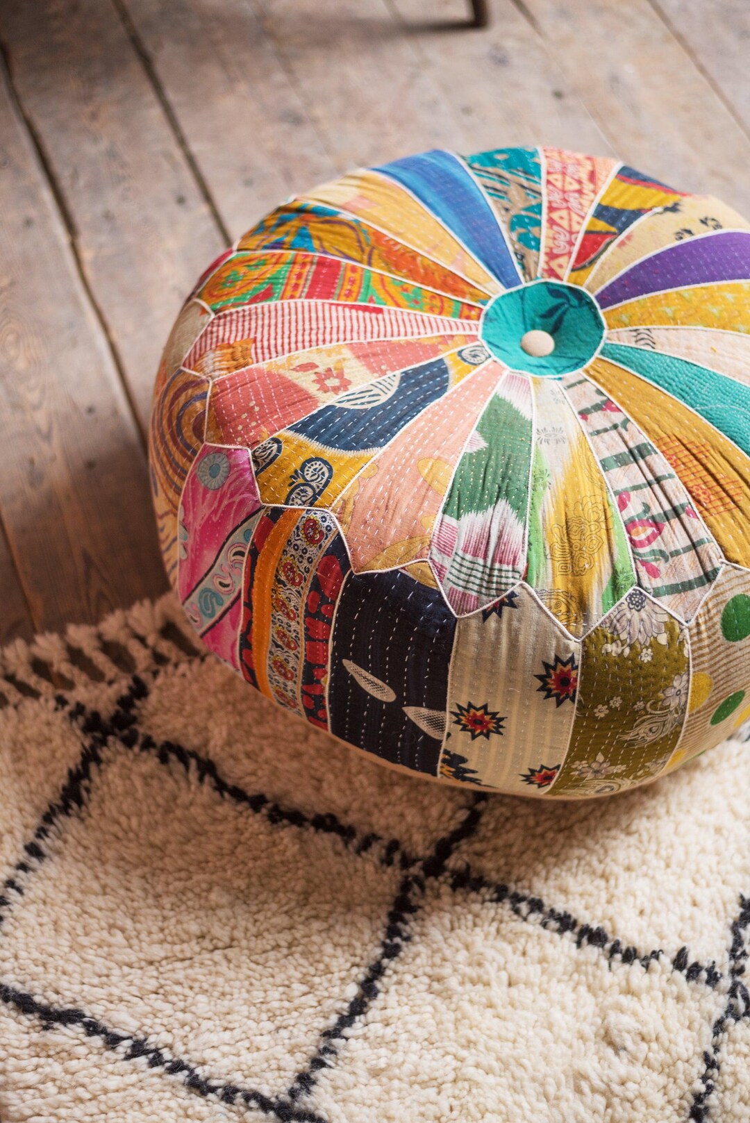 Artisan Vintage Kantha Fabric Pumpkin Pouffe 60x60x25cm Each One is ...