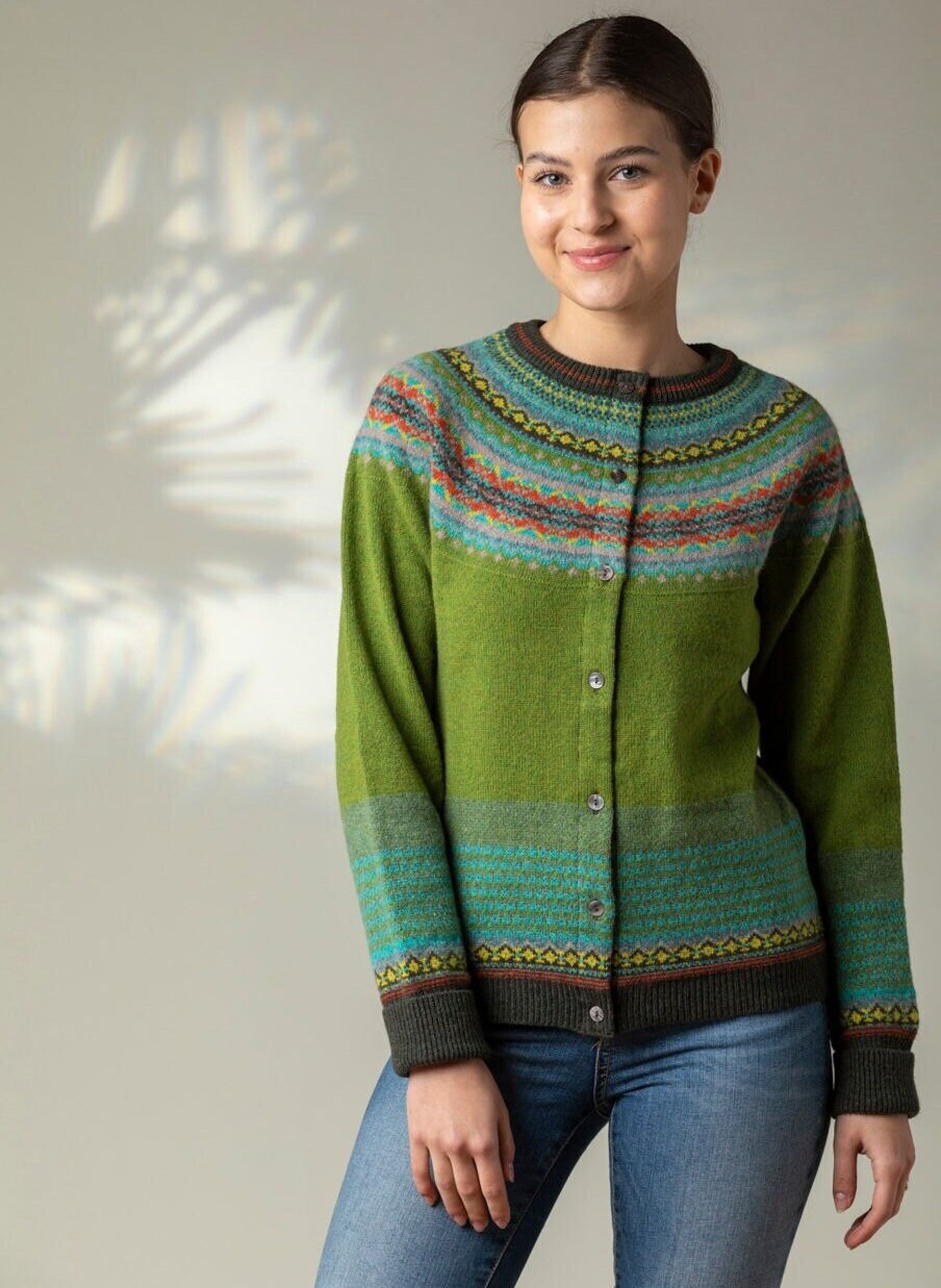 Alpine Cardigan by Eribe in Moss 96% Lambswool With Angora Fairisle - Etsy