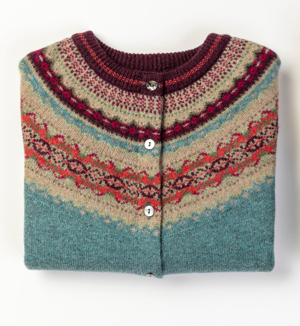 Alpine Cardigan by Eribe in Old Rose 96% Lambswool With Angora Fairisle ...