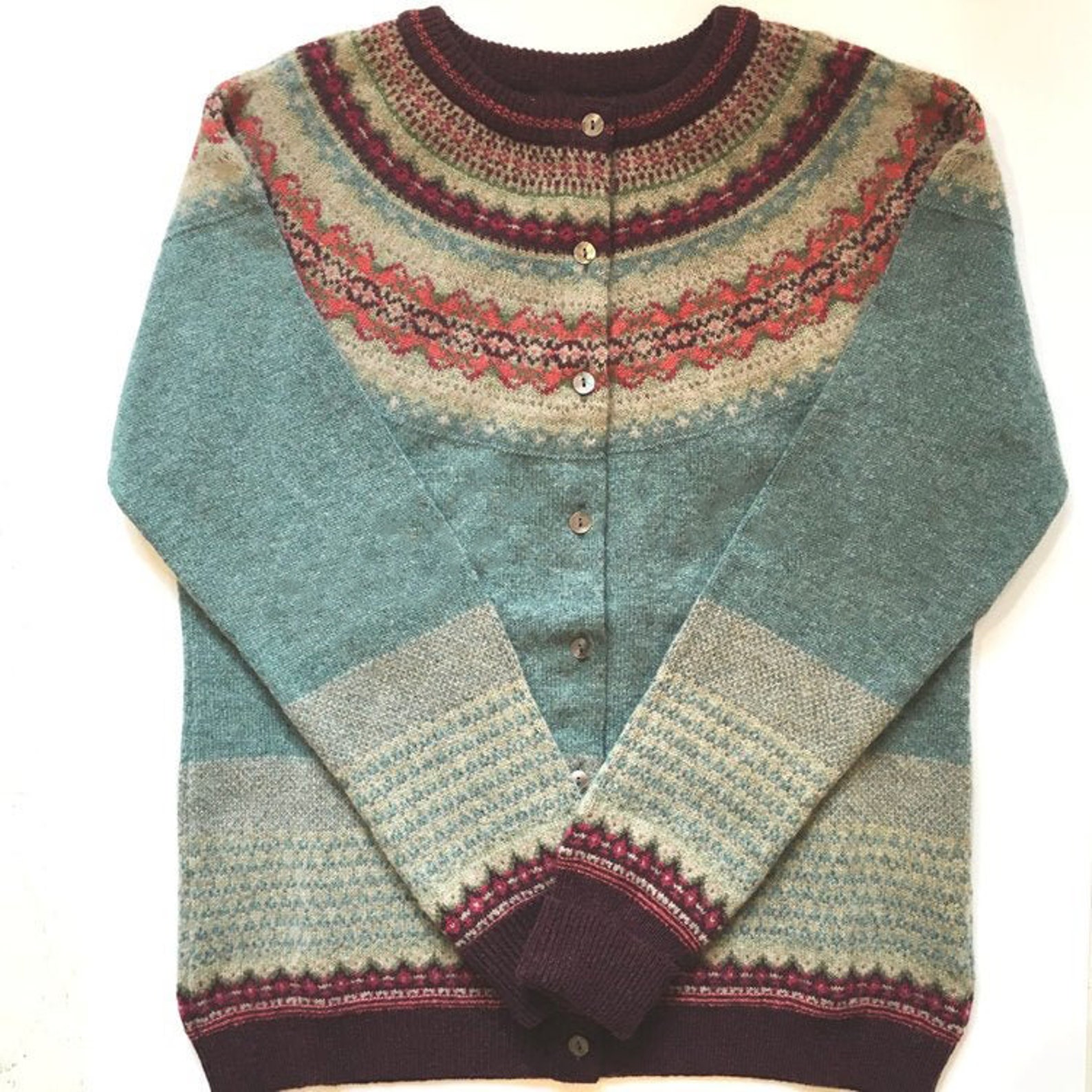 Alpine Cardigan by Eribe in Old Rose 96% Lambswool With Angora Fairisle ...