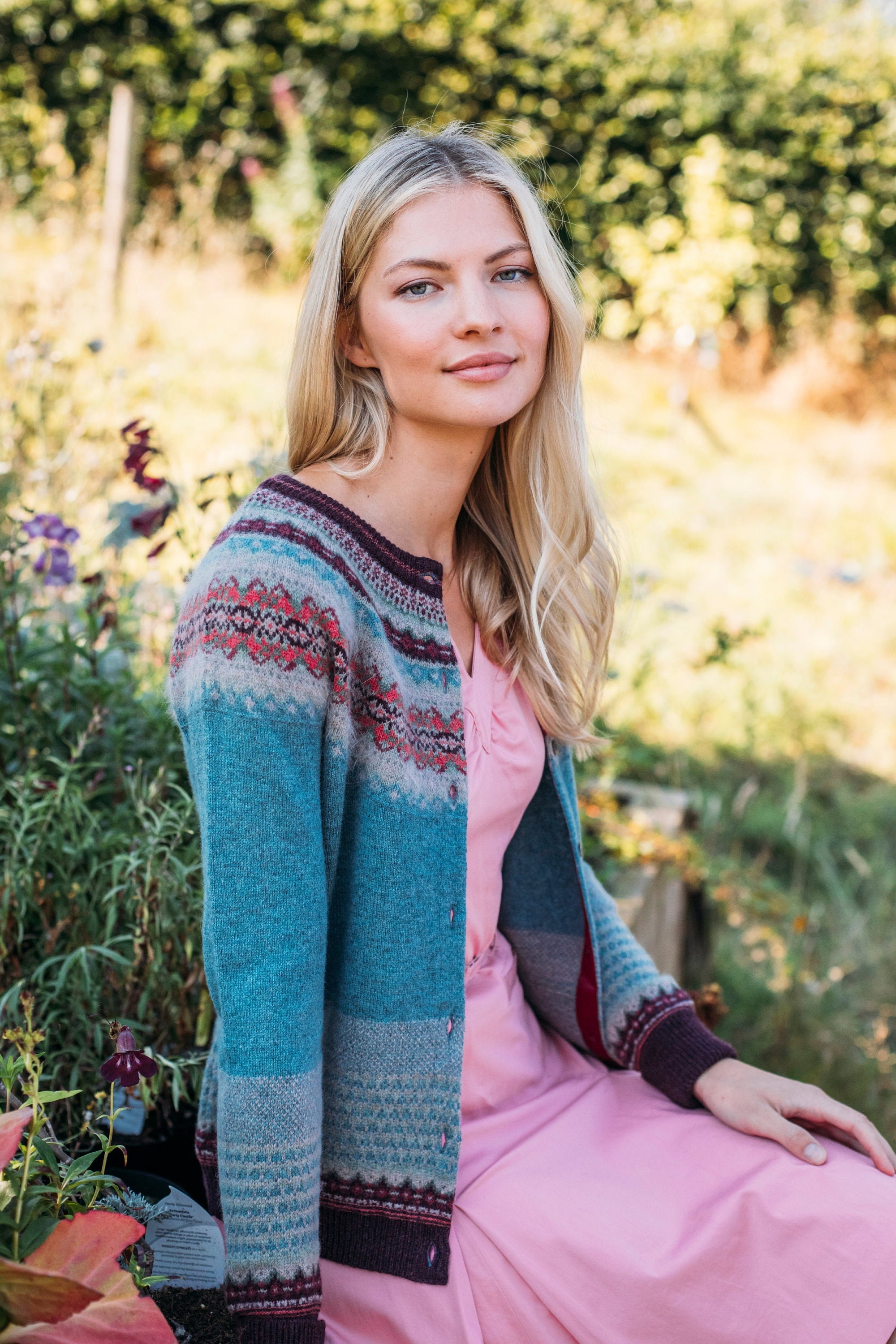 Alpine Cardigan by Eribe in Old Rose 96% Lambswool With Angora Fairisle ...