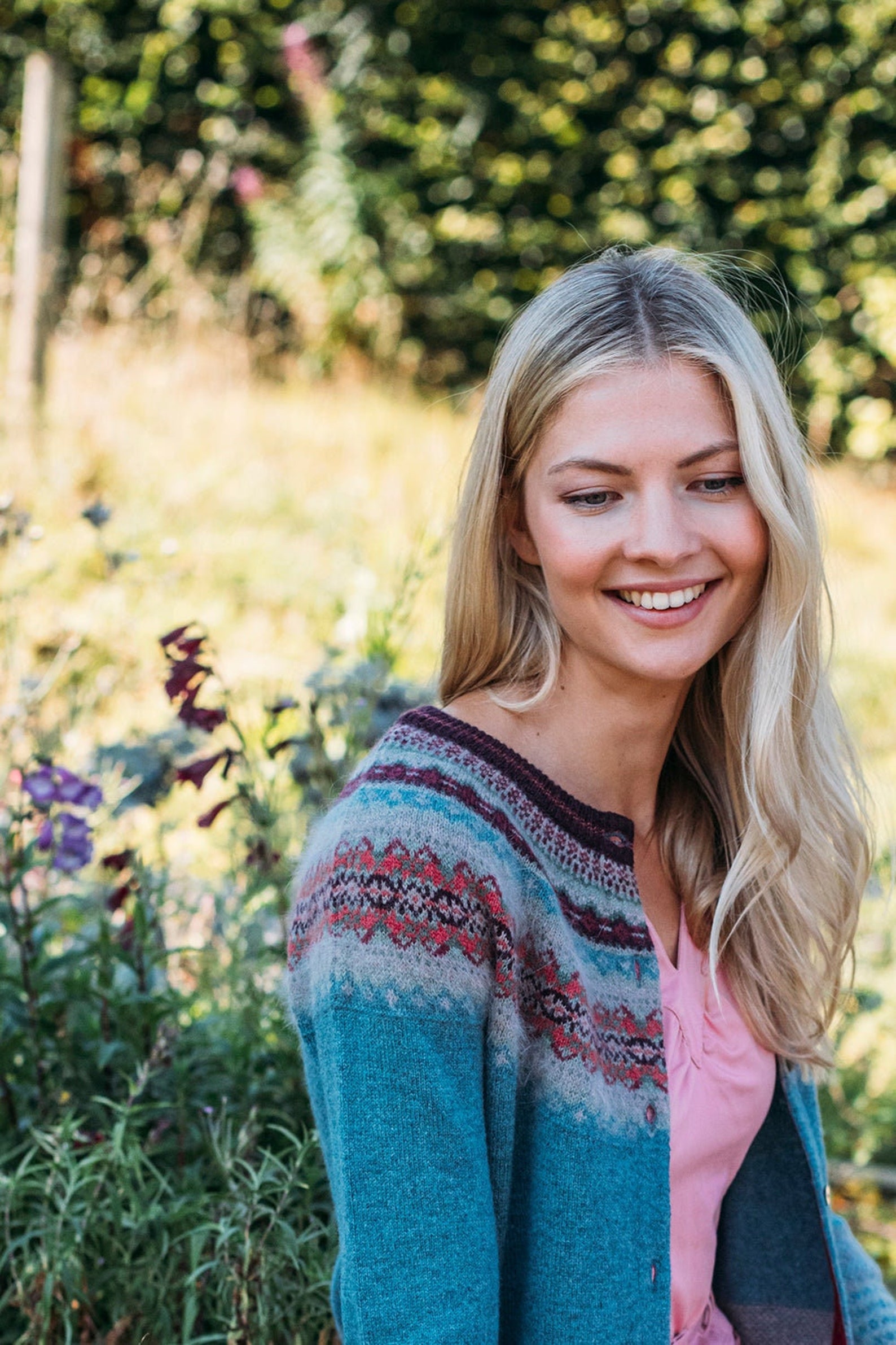 Alpine Cardigan by Eribe in Old Rose 96% Lambswool With Angora Fairisle ...