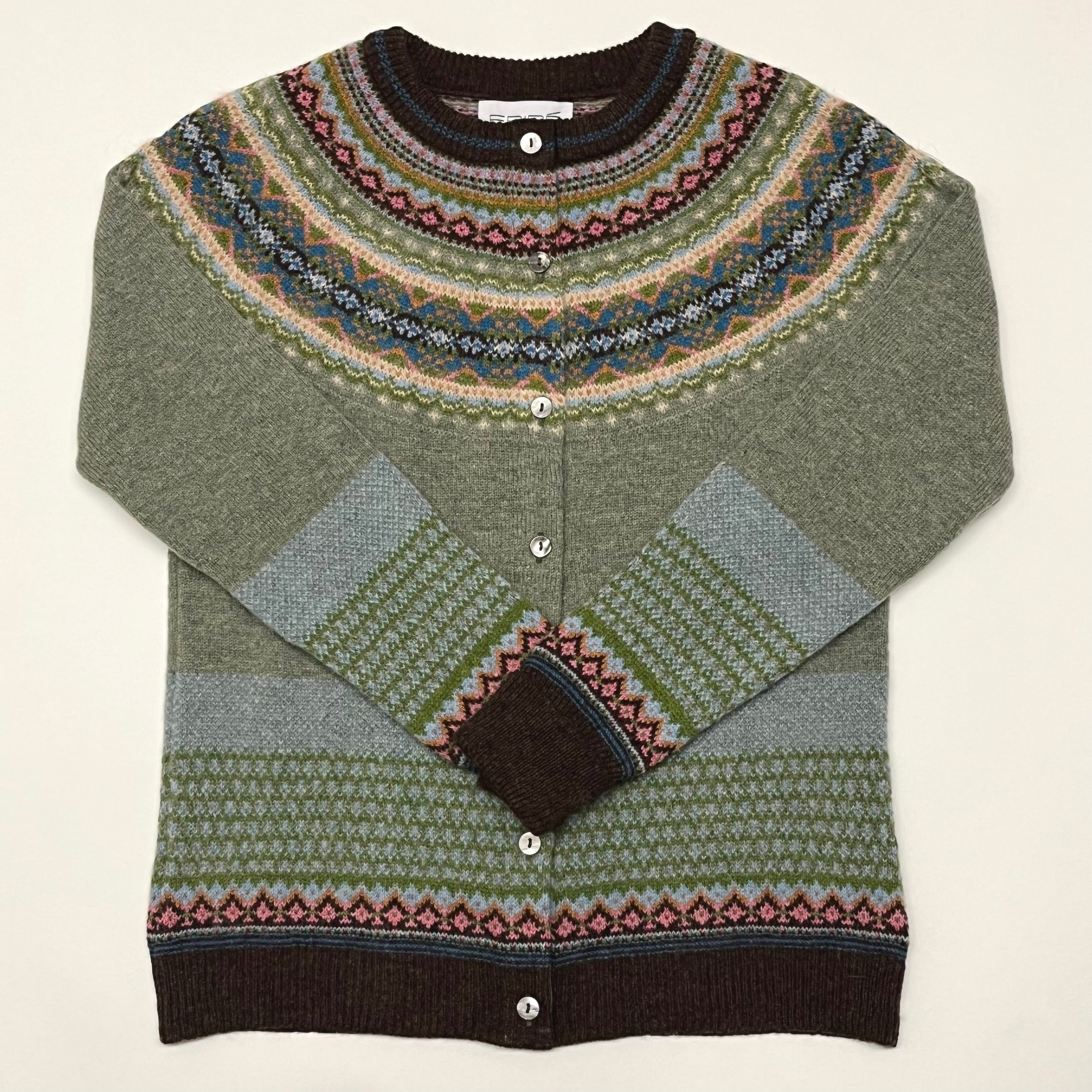 Alpine Cardigan by Eribe in Willow 96% Lambswool With Angora Fairisle ...