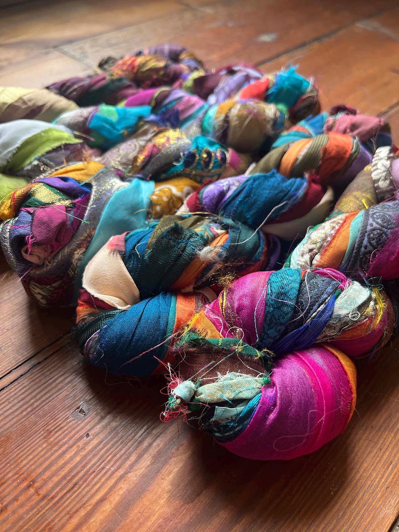 20 Meters Vintage Recycled Sari Ribbon Yarn Skein 100gm Each One is ...