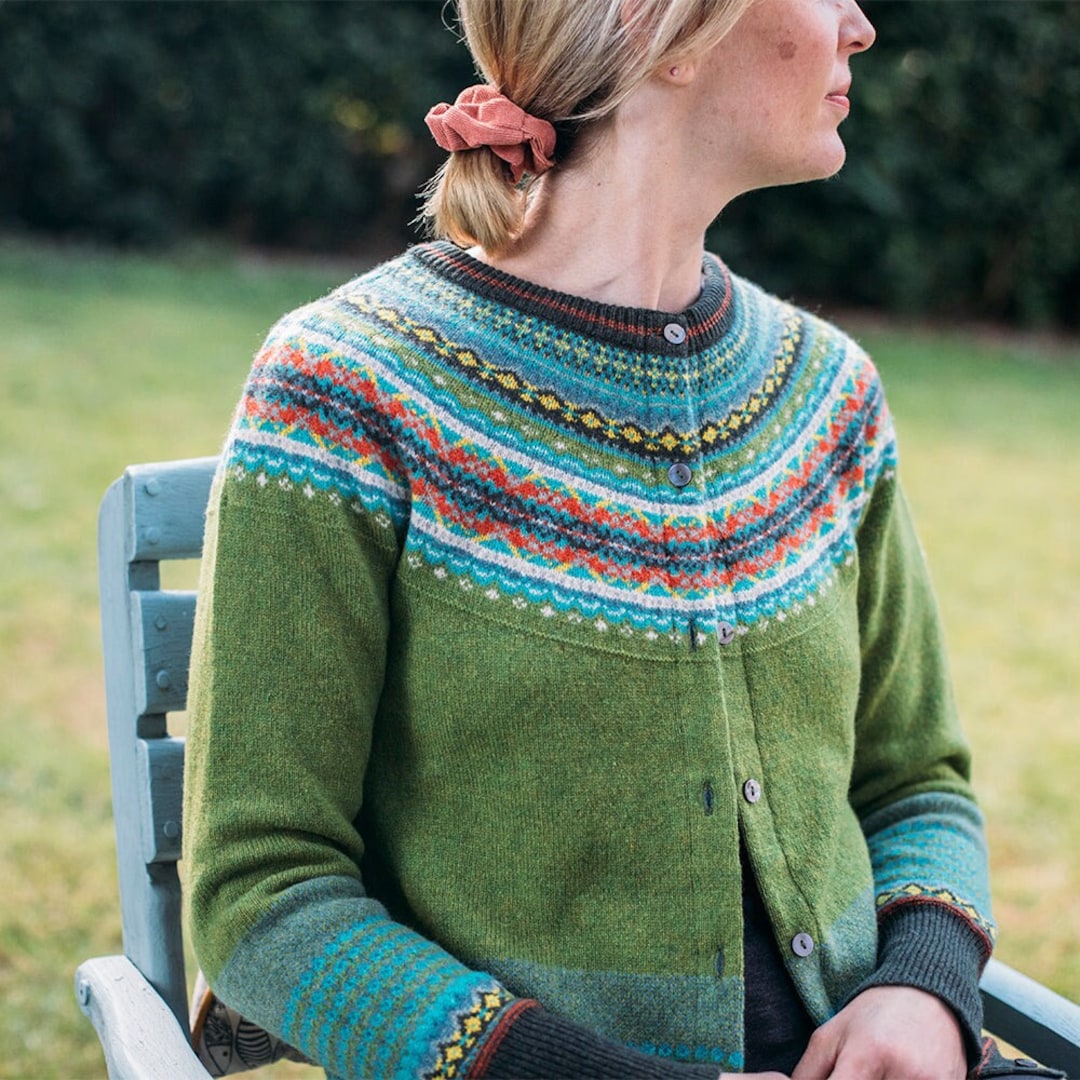 Alpine Cardigan by Eribe in Moss 96% Lambswool With Angora Fairisle - Etsy