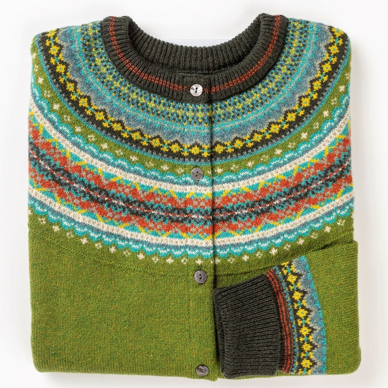 Alpine Cardigan by Eribe in Moss 96% Lambswool With Angora Fairisle - Etsy