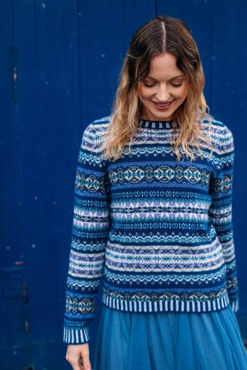 NEW Fairisle Kinross Sweater by Eribe in Sapphire Colour 100% Super ...