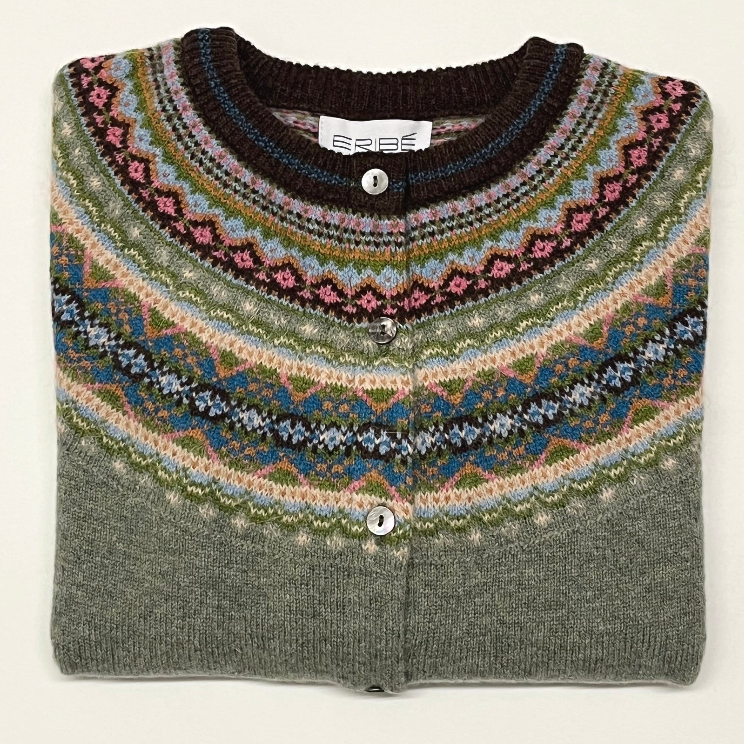 Alpine Cardigan by Eribe in Willow 96% Lambswool With Angora Fairisle ...