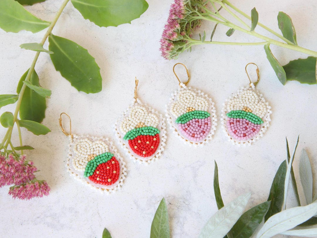 Indigenous Beaded Strawberry Floral Earrings- PINK - Etsy