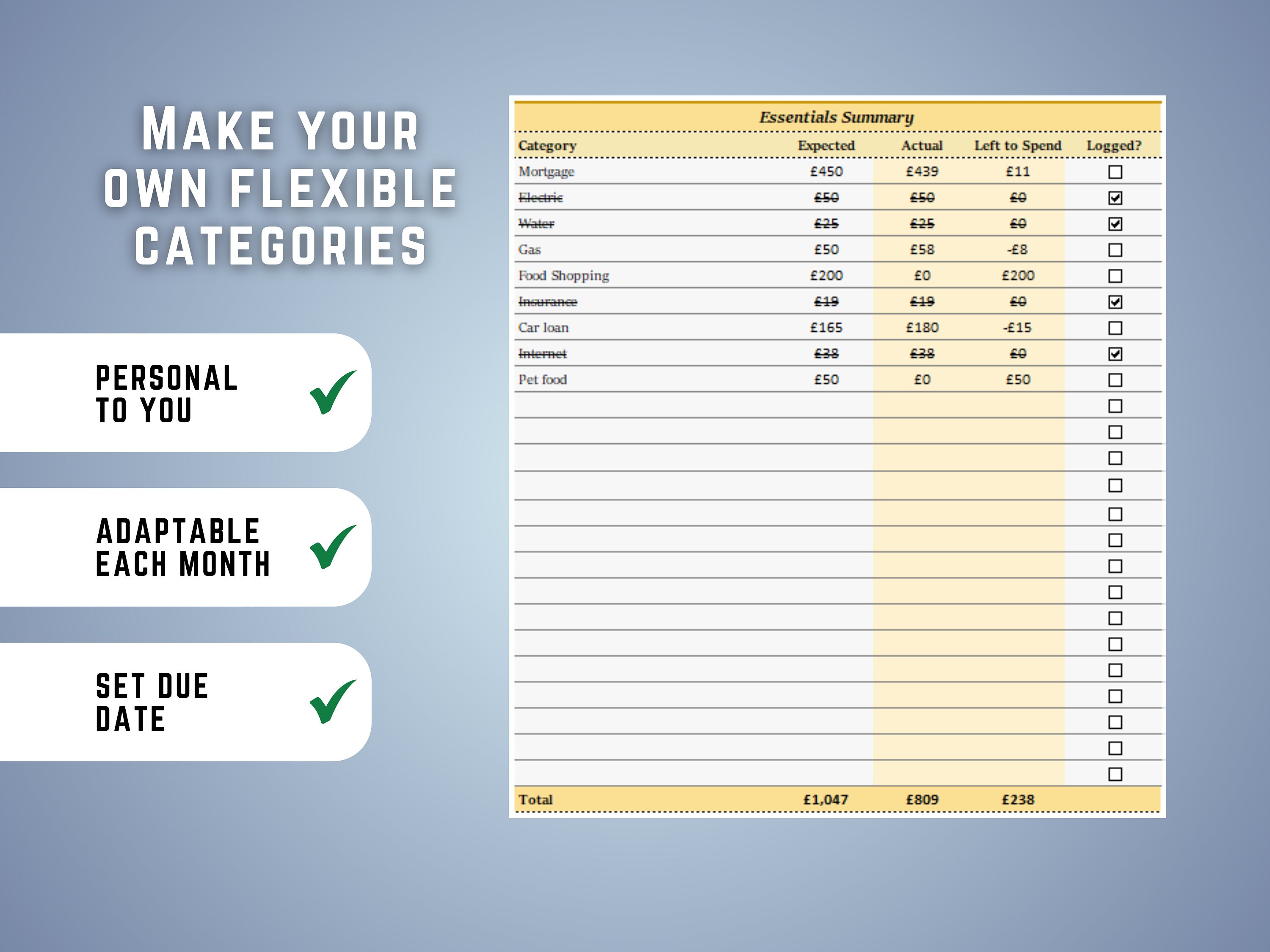 Simple Monthly Budget Spreadsheet for Excel Financial Planner Clear ...