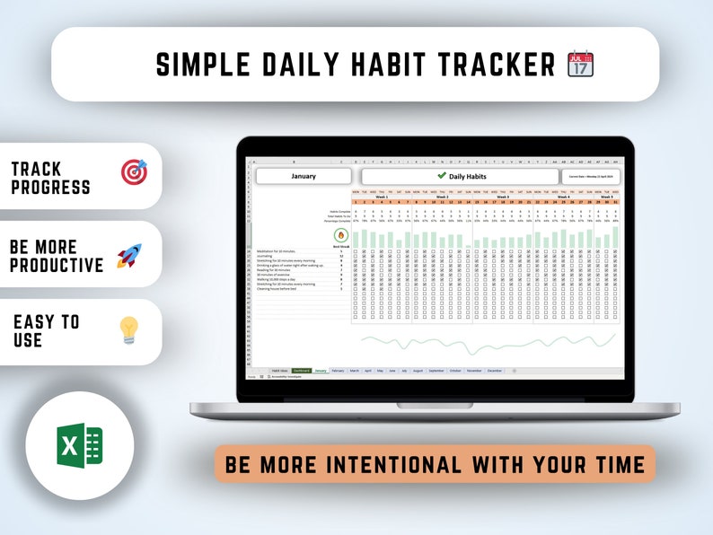 Simple Daily Habit Tracker With Checkboxes Set Custom Daily Habits and Goals Easy-to-use ...