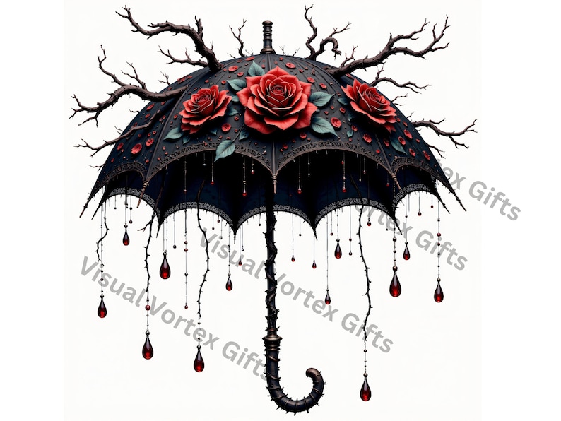 10+ Gothic Umbrella With Blood Red Roses Clipart, Goth Gothcore Emo ...