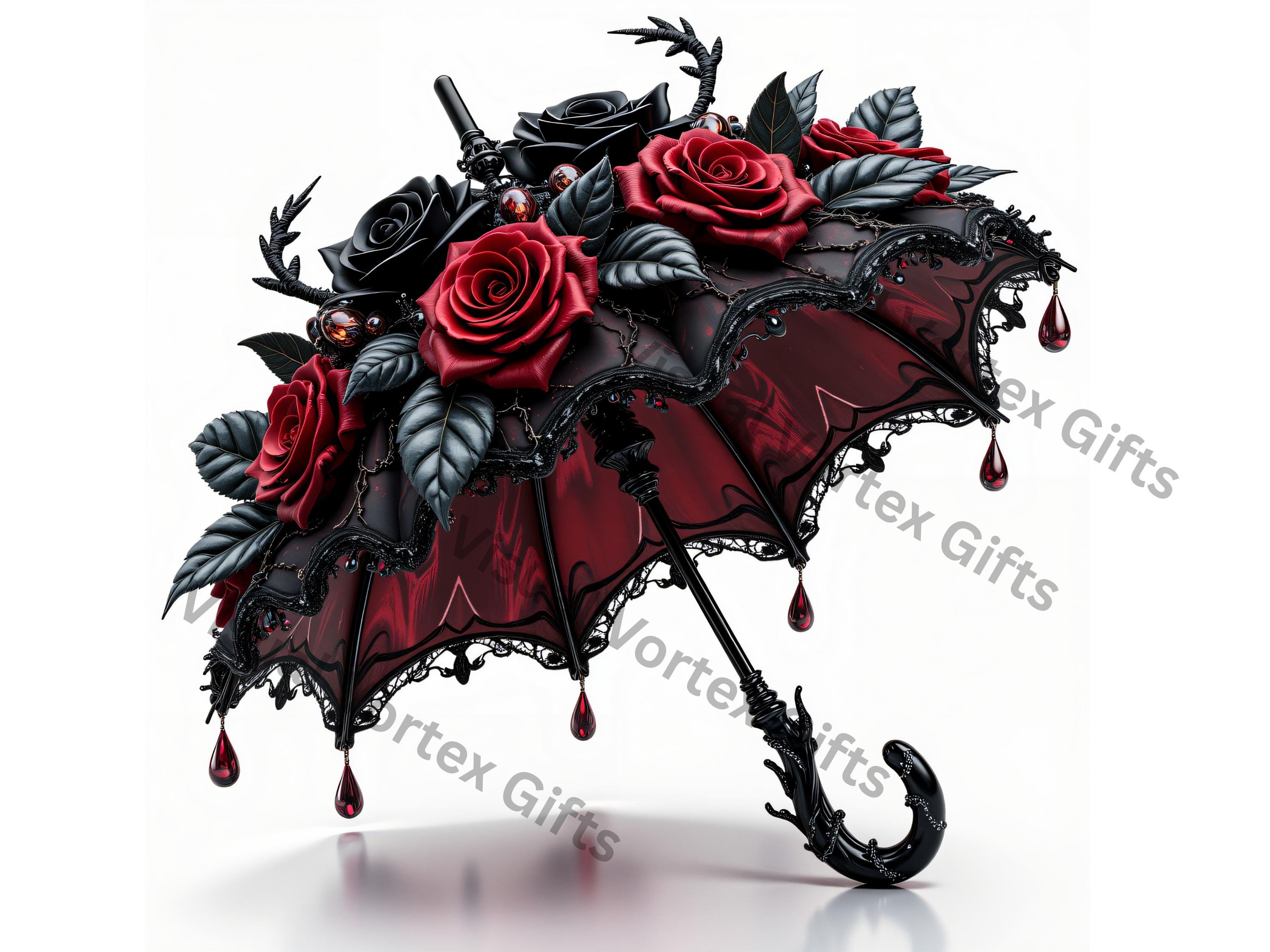 10+ Gothic Umbrella With Blood Red Roses Clipart, Goth Gothcore Emo ...