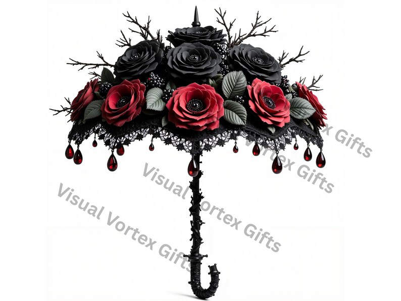 10+ Gothic Umbrella With Blood Red Roses Clipart, Goth Gothcore Emo ...