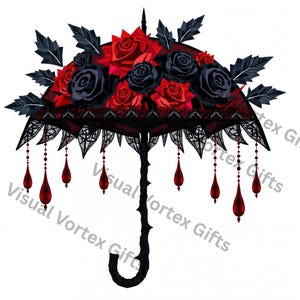 10+ Gothic Umbrella With Blood Red Roses Clipart, Goth Gothcore Emo ...