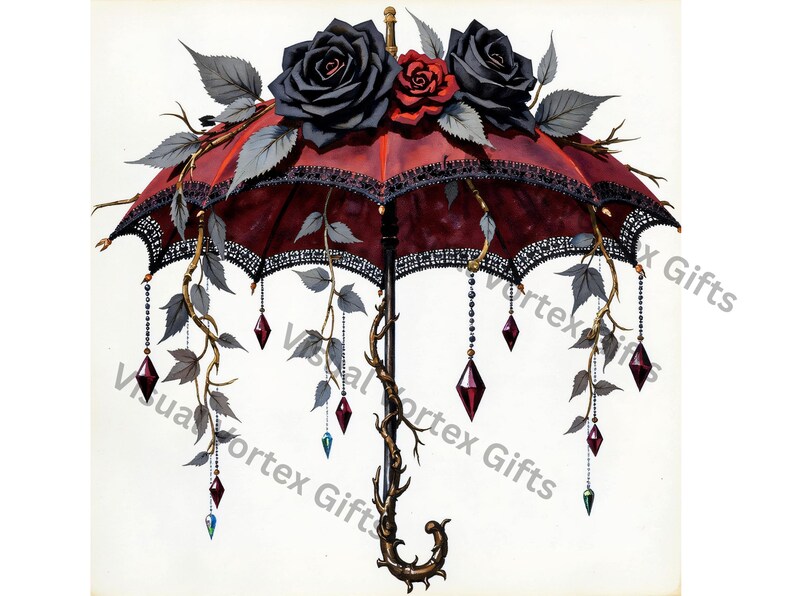 10+ Gothic Umbrella With Blood Red Roses Clipart, Goth Gothcore Emo ...