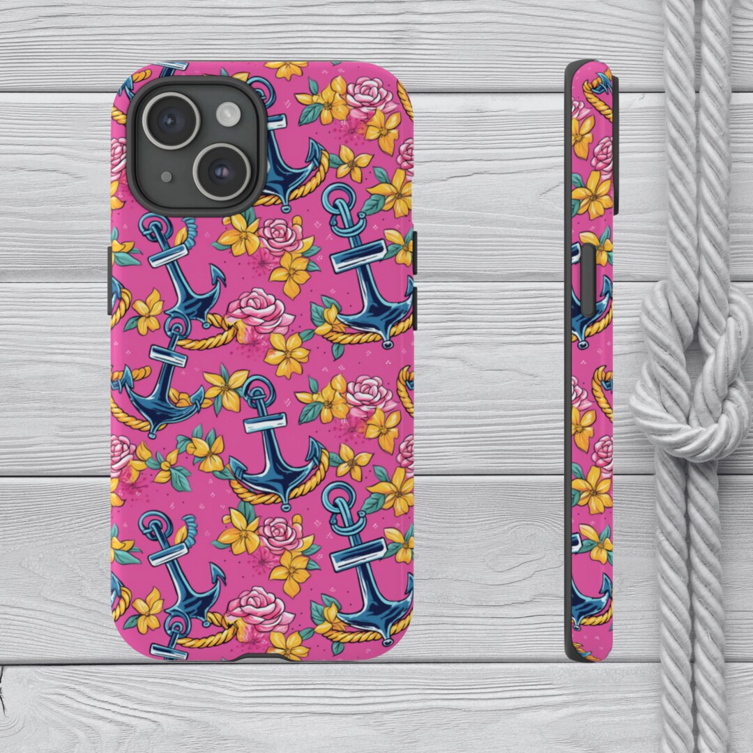 Pink iPhone Casing: Anchors and Floral Cruise Trendy Design. - Etsy