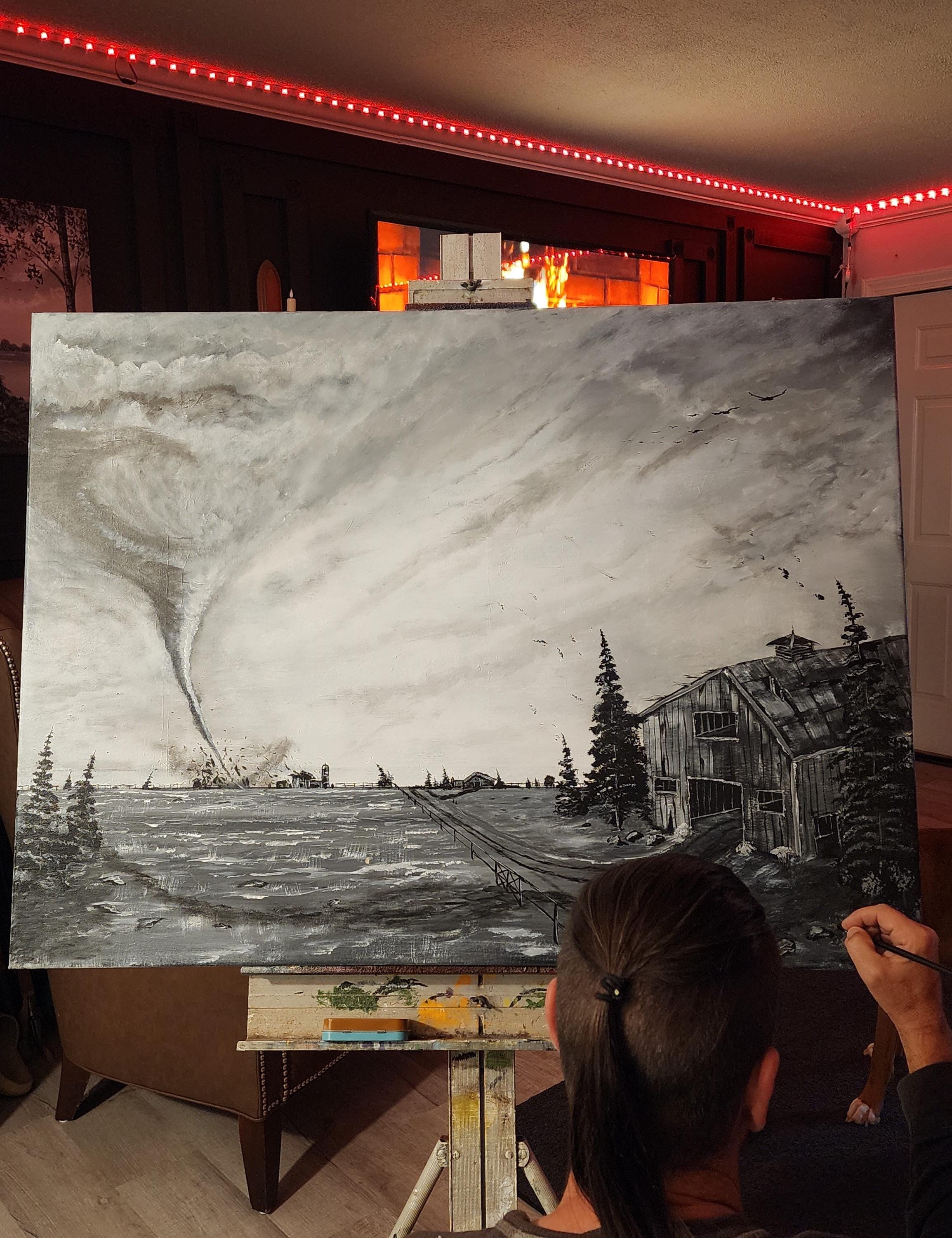 Tornado Painting Large ORIGINAL 40 in Wide X 29 1/2 in Tall hand ...