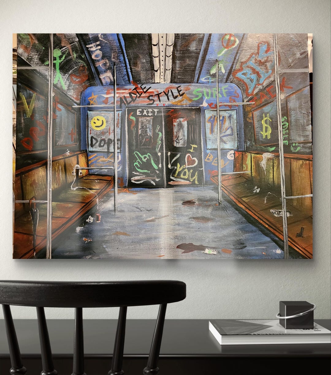 Subway Urban Art (ORIGINAL) Painting 20 in Wide X 16 in Tall Black and ...