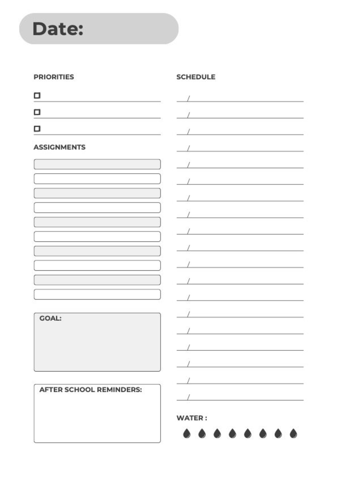 Student Daily Plan Printable - Etsy