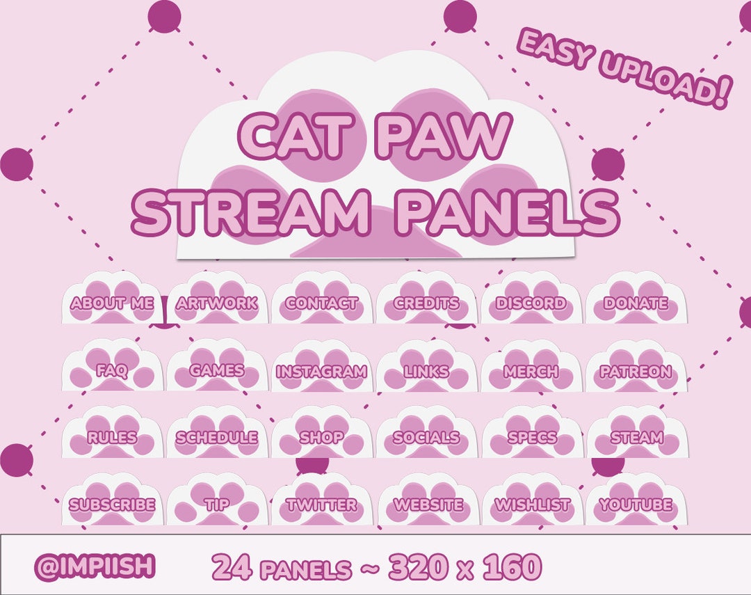 24x Twitch Cat Paw Panels White Pink for Streaming Cute - Etsy