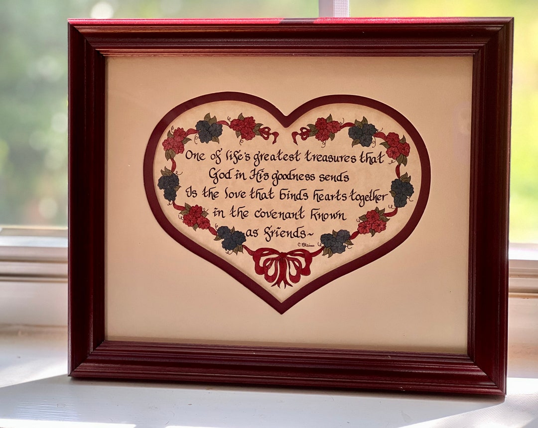 Vintage Friendship Artwork Signed by Artist, Calligraphy and Watercolor ...