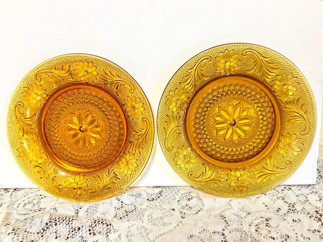 Vintage Tiara Amber Gold Glass Dessert or Lunch Collectible Plates 1970 ...