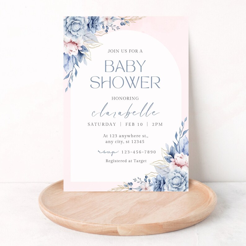 Dusty Blue Florals Baby Shower Invitation, Instant Download, Printable ...