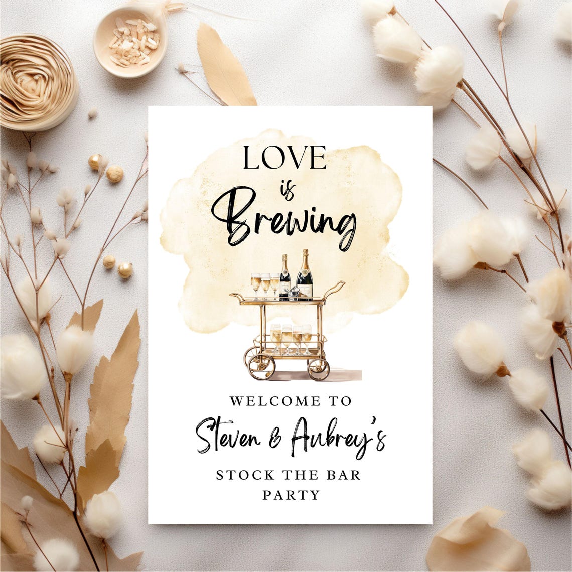 Stock the Bar 5x7 Invitation, Couples Shower, Bar Cart, Engagement ...