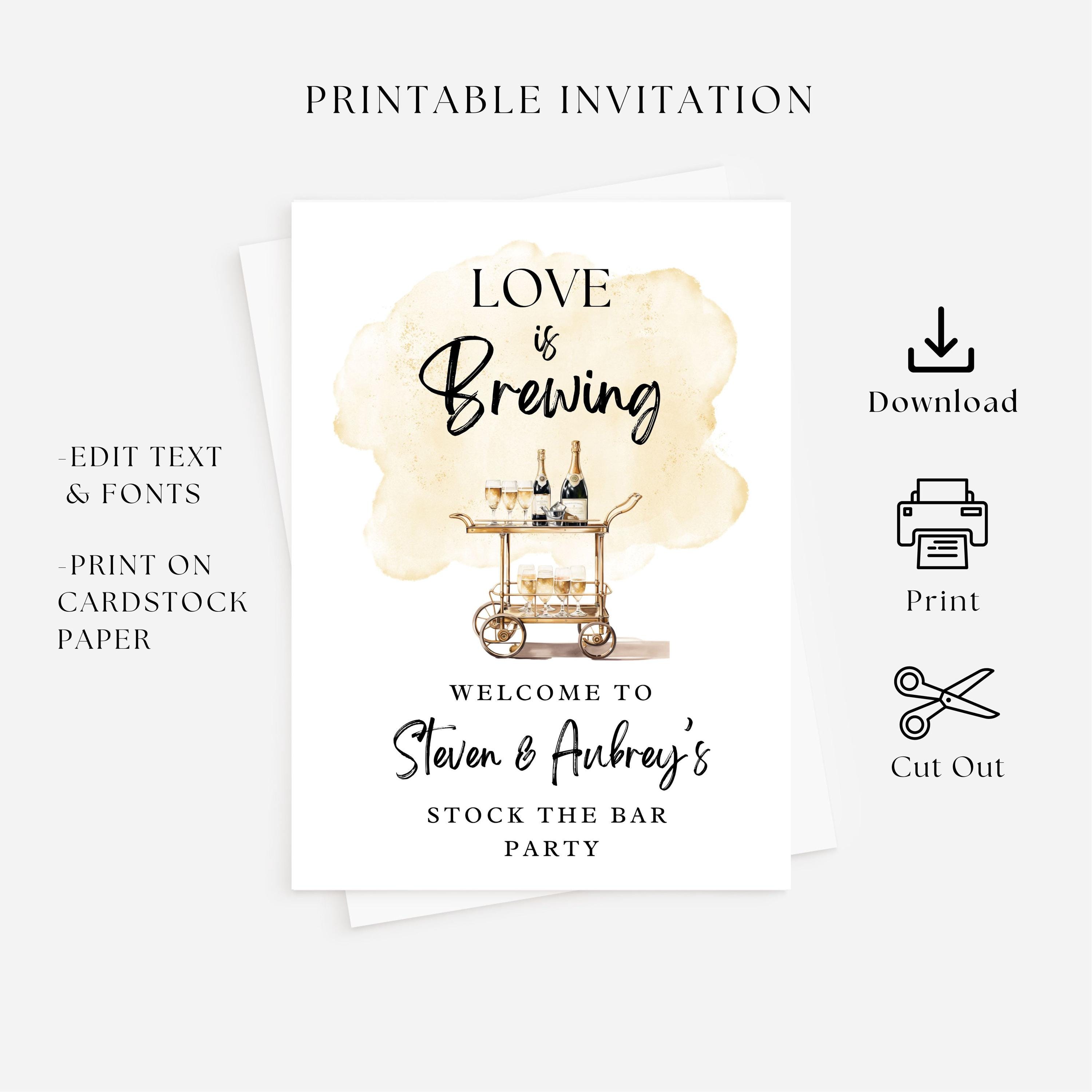Stock the Bar 5x7 Invitation, Couples Shower, Bar Cart, Engagement ...