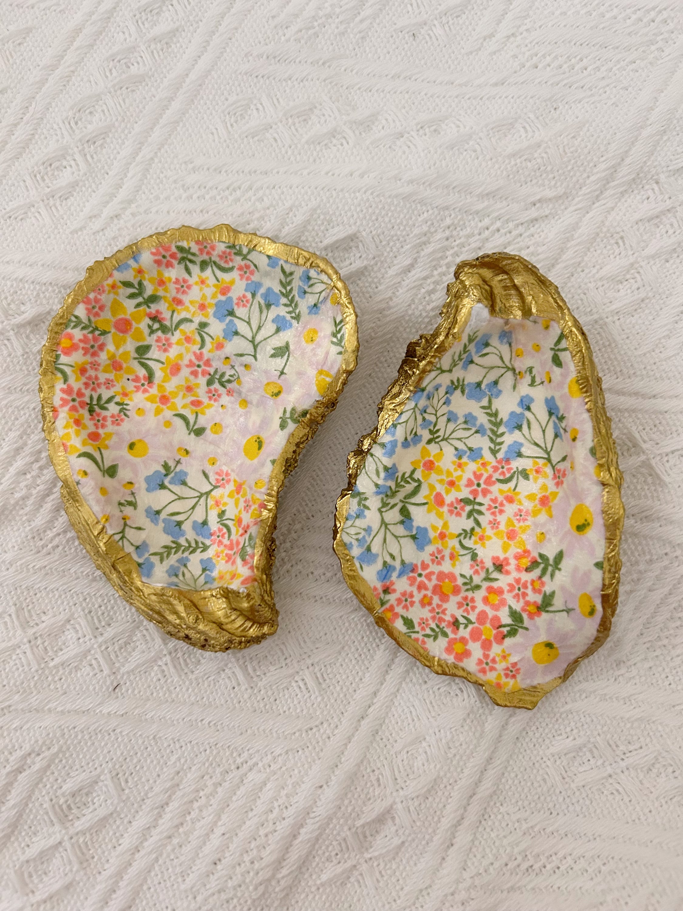 Oyster Shell Ring Trinket Dish: Spring Floral Design, Wedding Favor ...