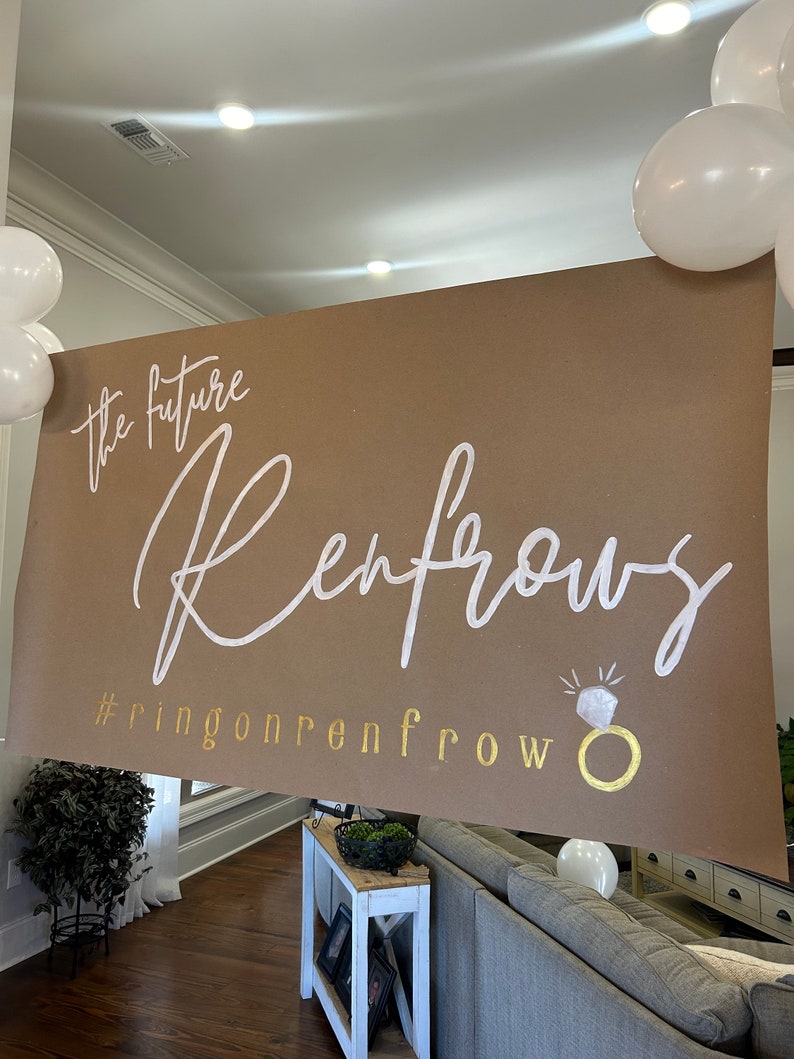 Hand Painted Custom Engagement Banner on Kraft Paper - Party Sign ...