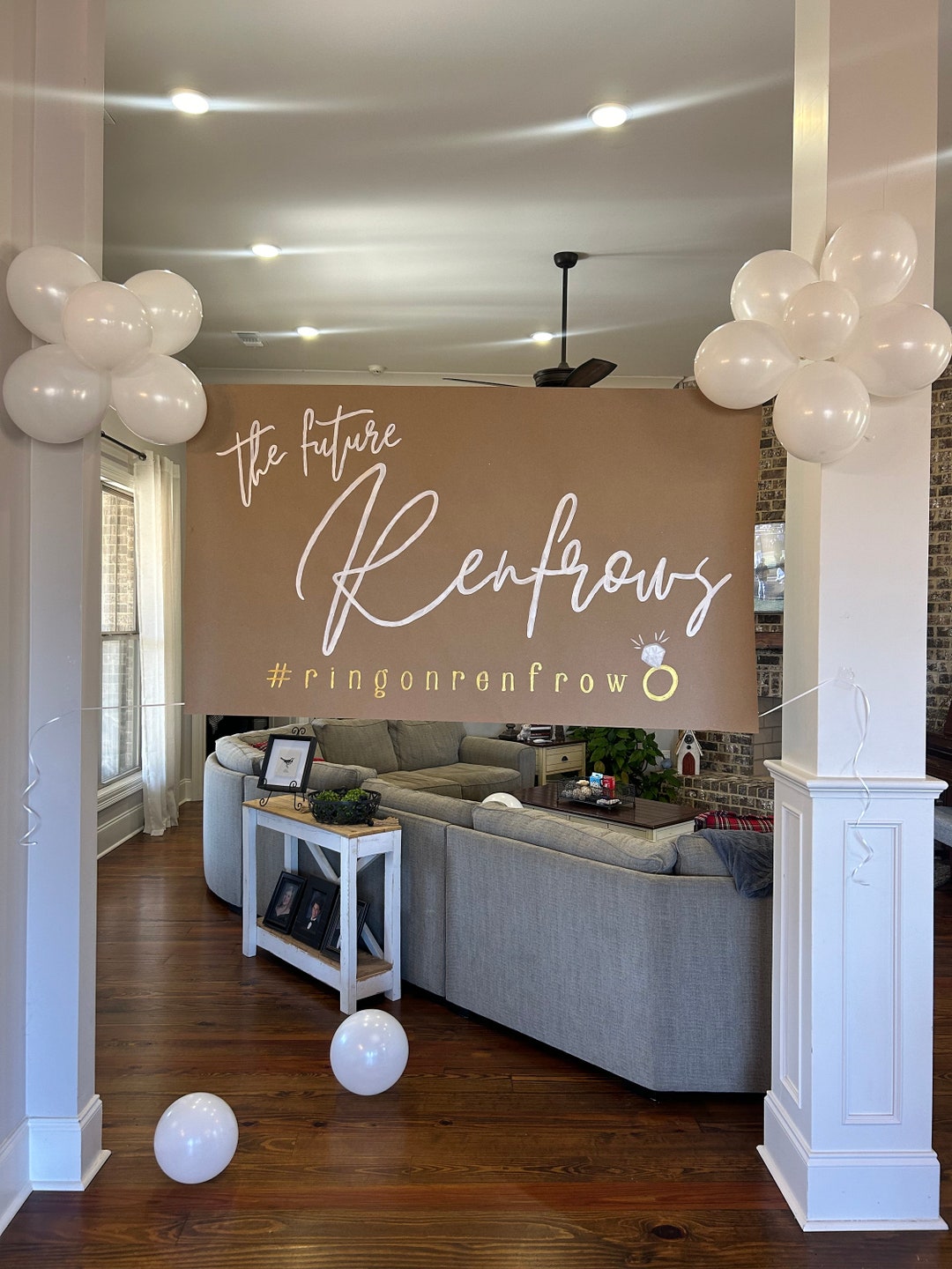 Hand Painted Custom Engagement Banner on Kraft Paper - Party Sign ...