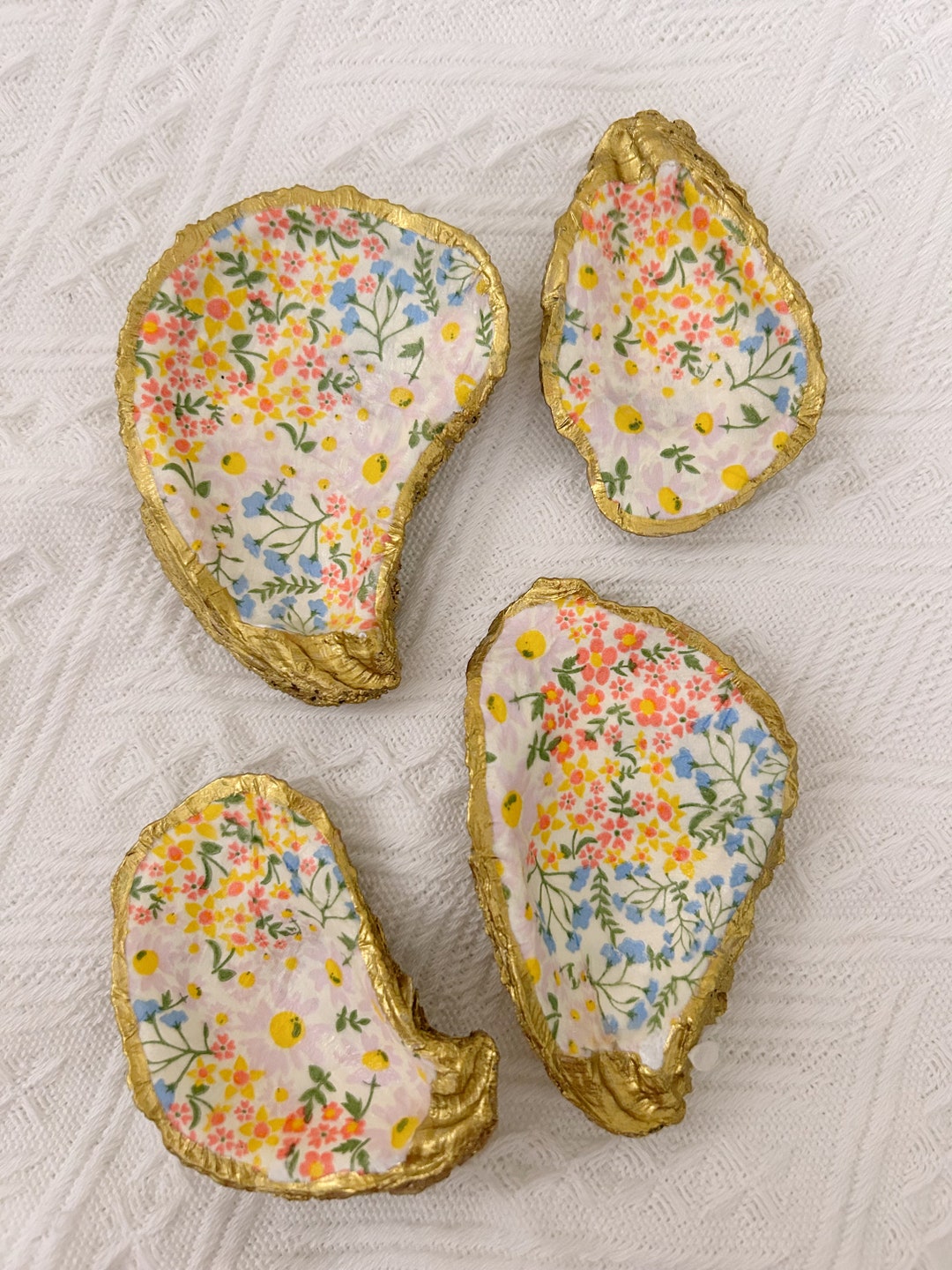 Oyster Shell Ring Trinket Dish: Spring Floral Design, Wedding Favor ...