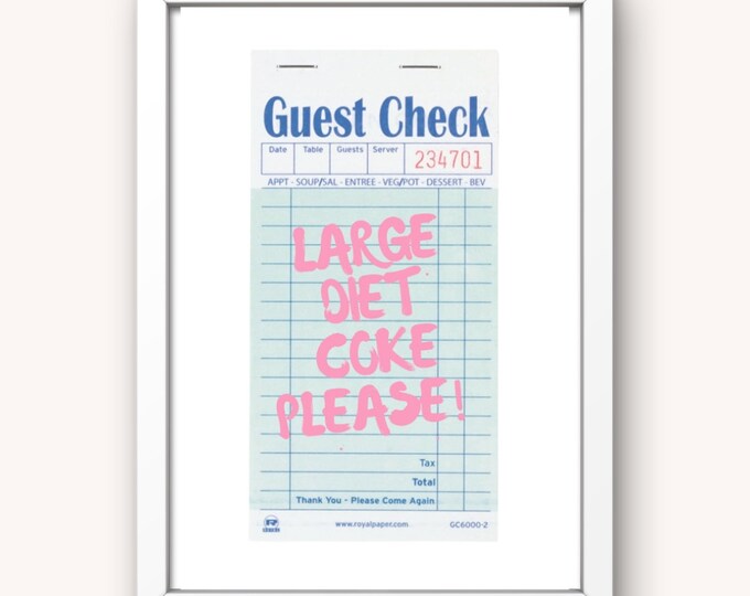 Diet Coke Guest Check Poster - DIGITAL DOWNLOAD - Etsy