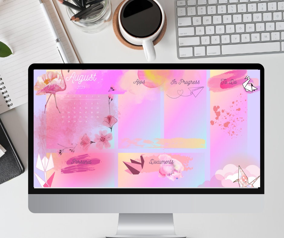 Pink Wallpaper Desktop Organizer august - Etsy
