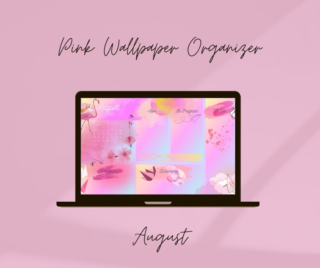 Pink Wallpaper Desktop Organizer august - Etsy