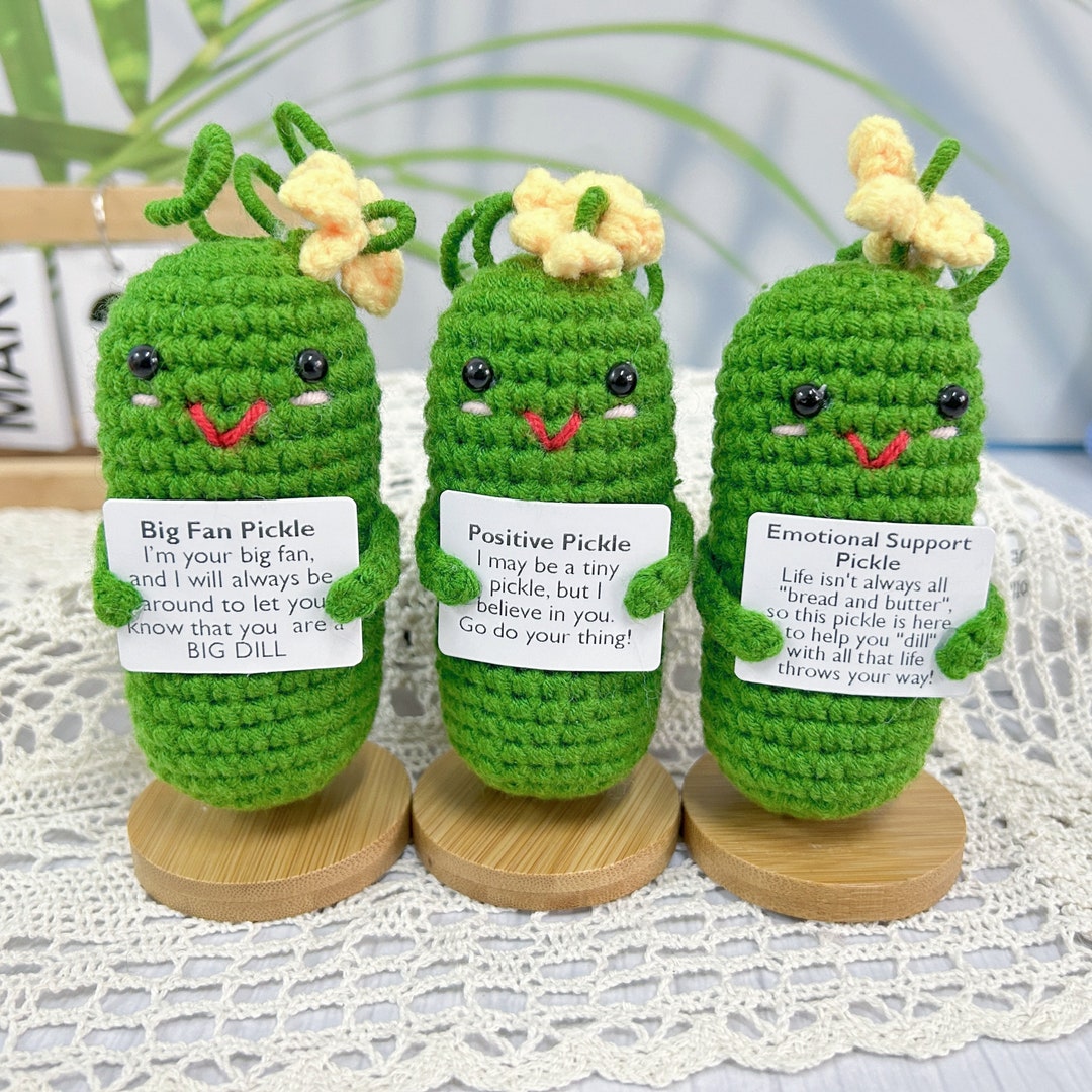 Crochet Emotional Support Pickle With Yellow Flowers: Handmade Desk ...