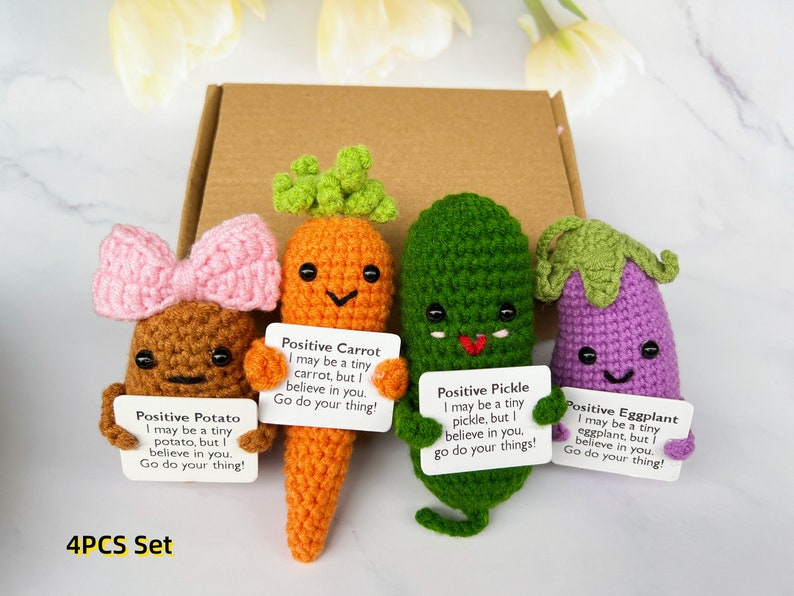 Positive Vegetables Family Set-cute Crochet Desk Accessory-positive ...