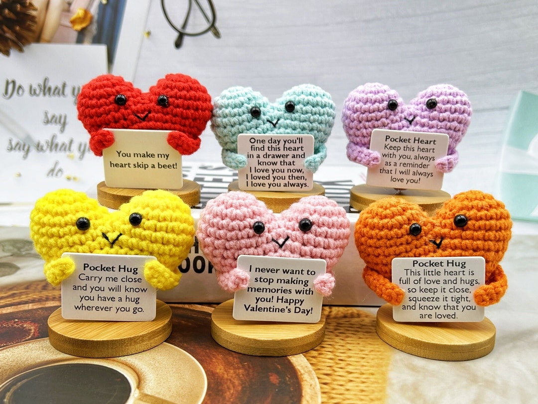 Thanksgiving Gift, Handmade Crochet Heart, Pocket Hug With Positive ...