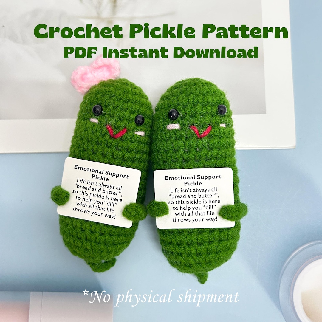 PDF Instant Download, Handmade Crochet Pickle Pattern, Emotional Support Pickle With Bow ...