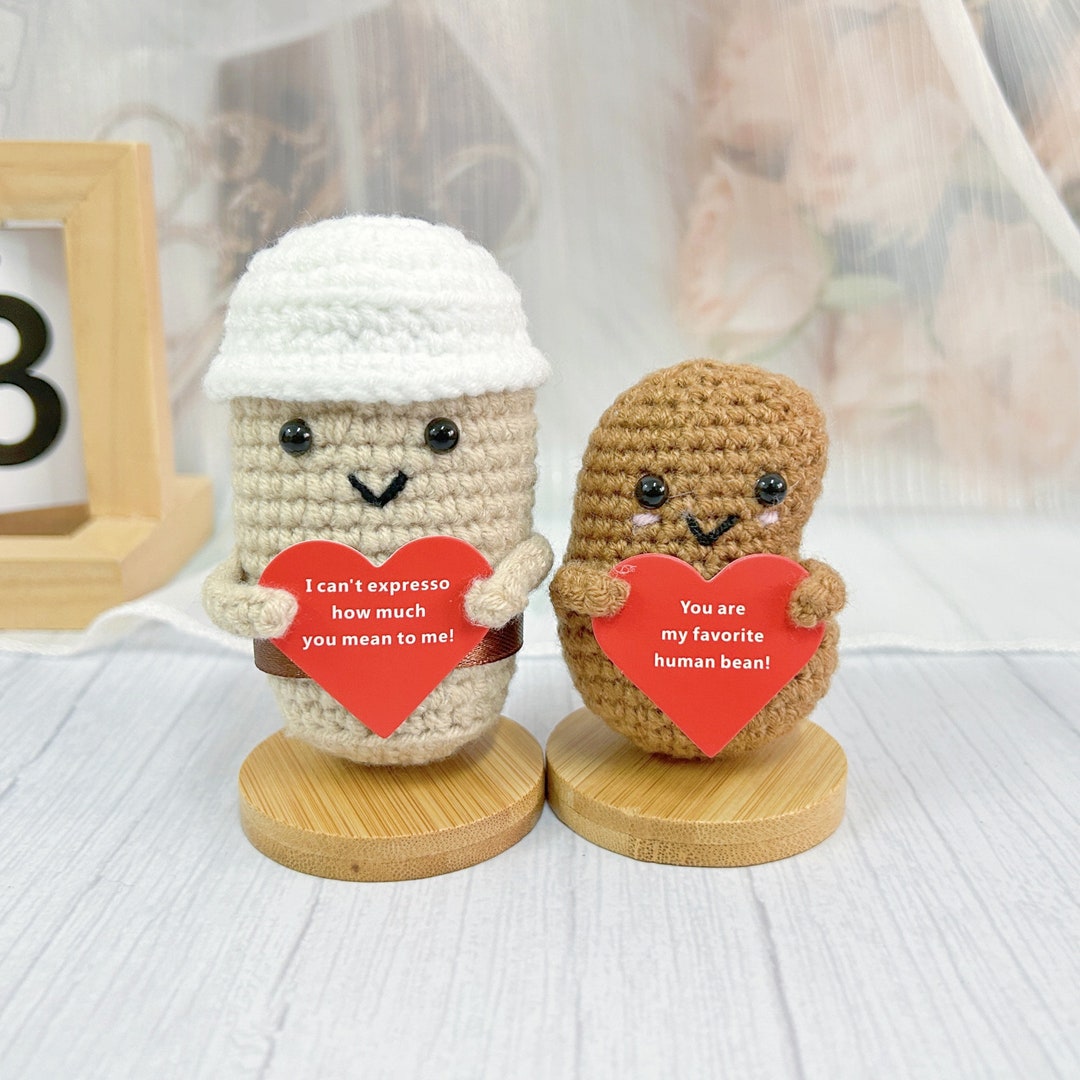 Handmade Crochet Coffee Bean & Cup Set: Emotional Support, Valentine's ...