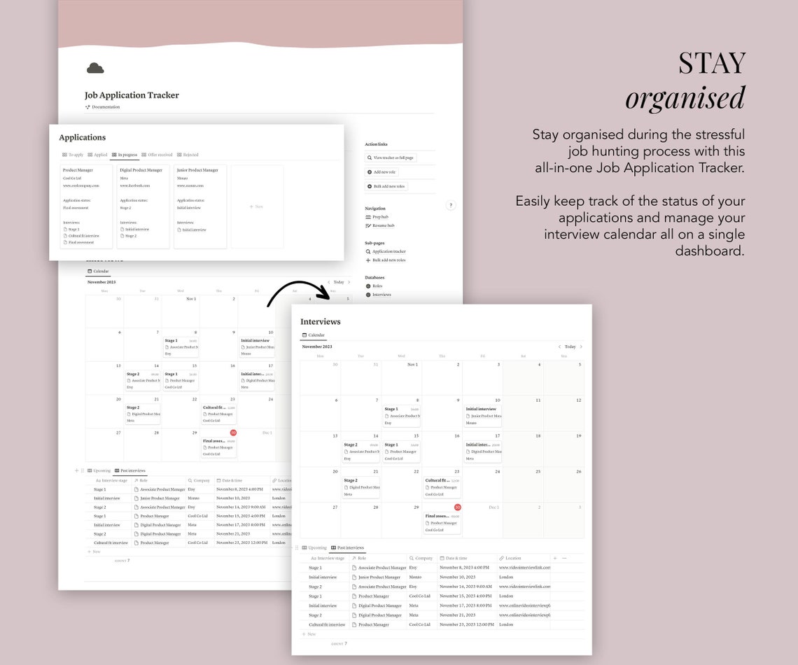 Job Application Tracker Notion Template Job Interview - Etsy
