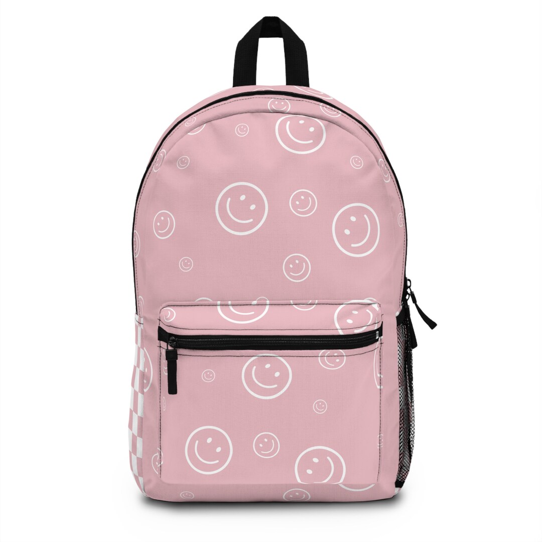 Pink Smiley Face Backpack - Durable, Lightweight, and Waterproof - Etsy