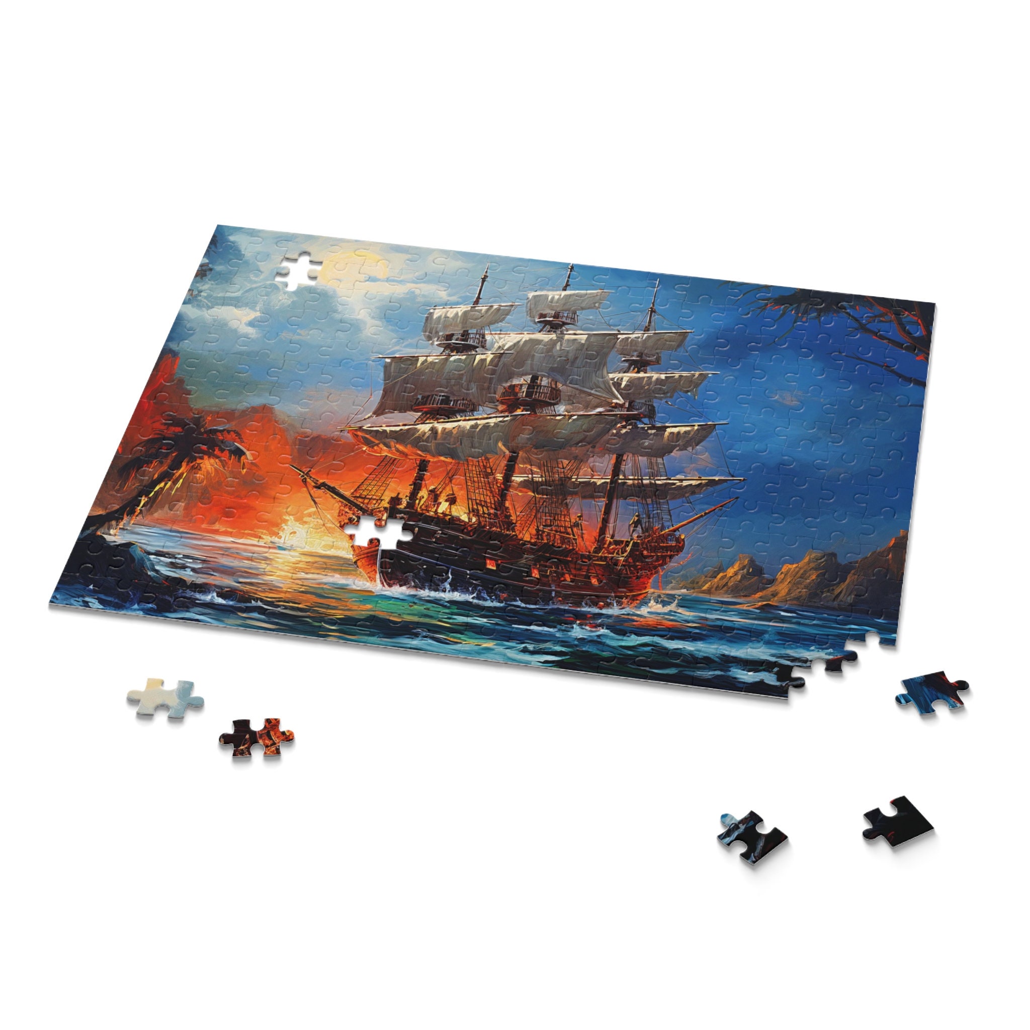Pirate Ship Jigsaw Puzzle - High-quality Chipboard, 3 Sizes, Gift-ready ...