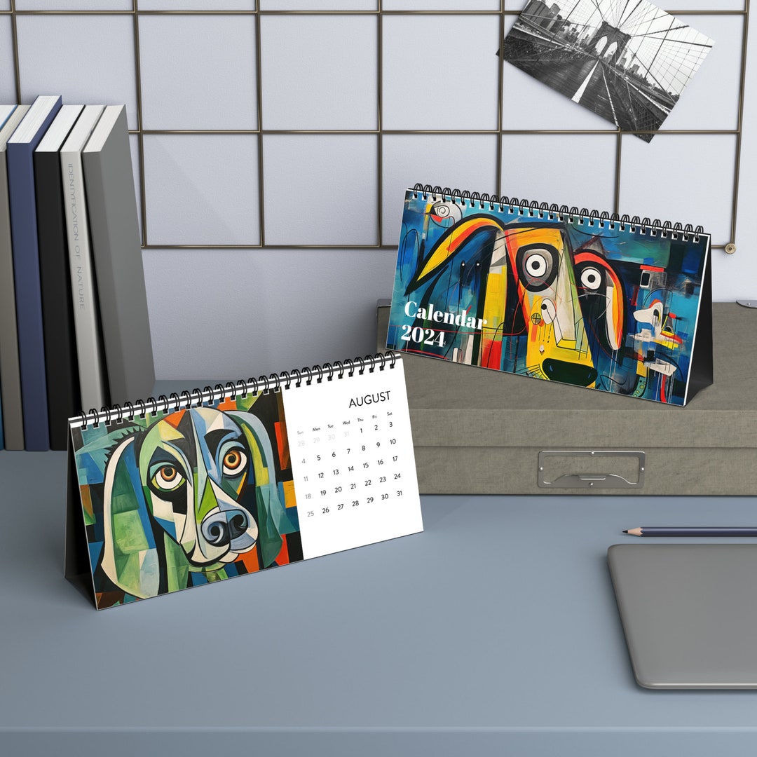 2024 Desk Calendars Artistic Dog Designs 10x5 Spiral-bound, High ...