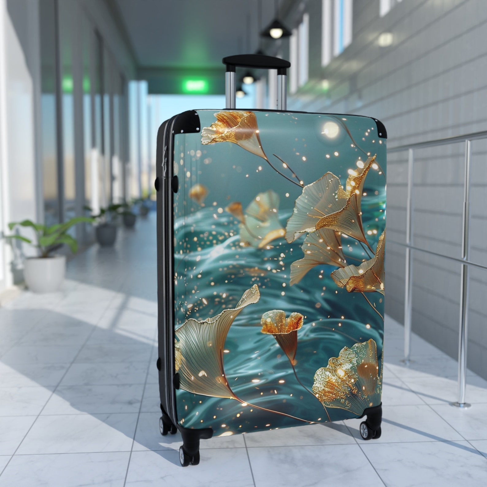Stylish Travel Suitcase With Golden Sunlight Design - Durable ...