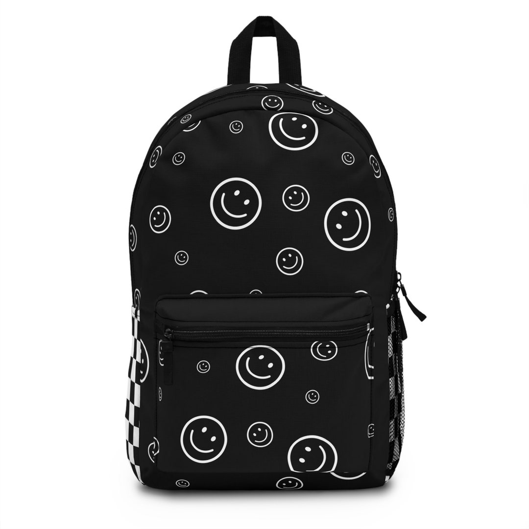 Black Smiley Face Backpack - Durable, Lightweight, and Roomy - Etsy