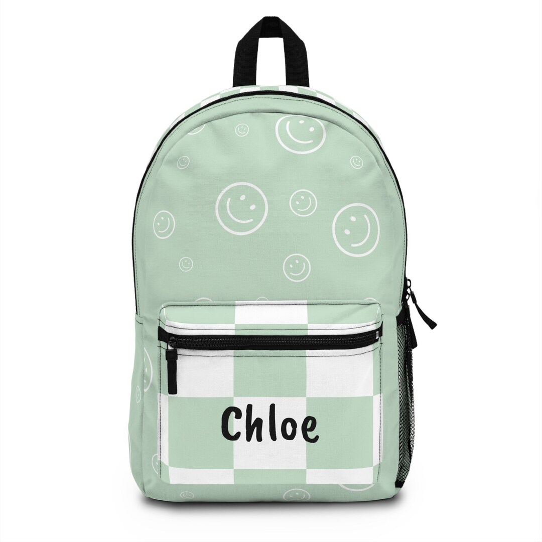 Personalize Green Smiley Face and Checkered Backpack - Lightweight ...